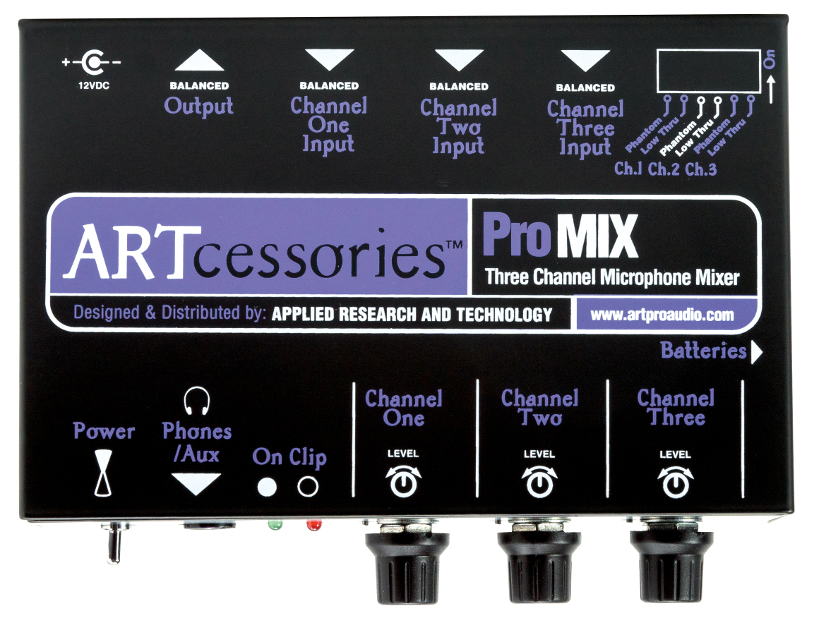 PROMIX 3-Channel Battery / AC-Powered Mini Mixer | ART Pro Audio
